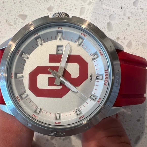Fossil | Accessories | Fossil Red And Silver Watch | Poshmark